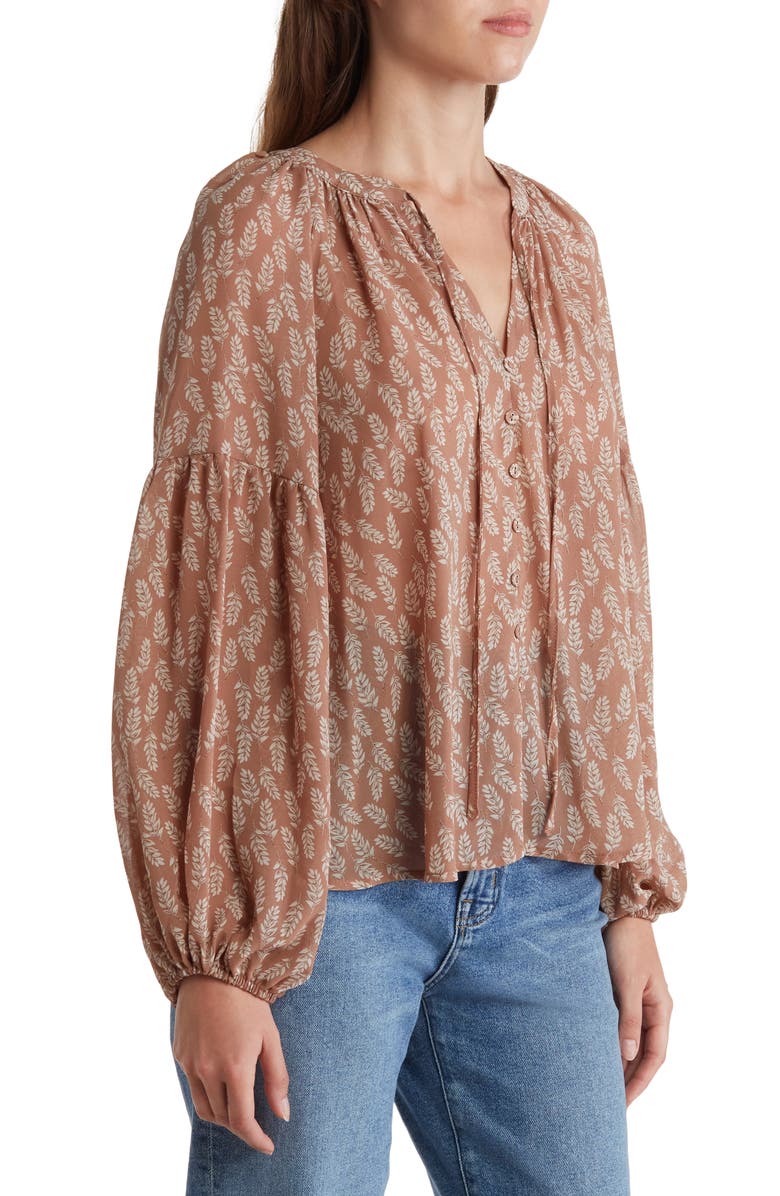 Blu Pepper Printed Tie Front Balloon Sleeve Blouse | Nordstromrack