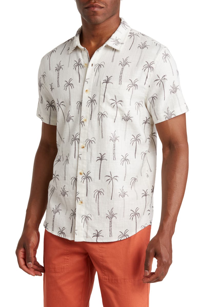 Marine Layer Palm Print Stretch Selvage Short Sleeve Button-Up Shirt ...