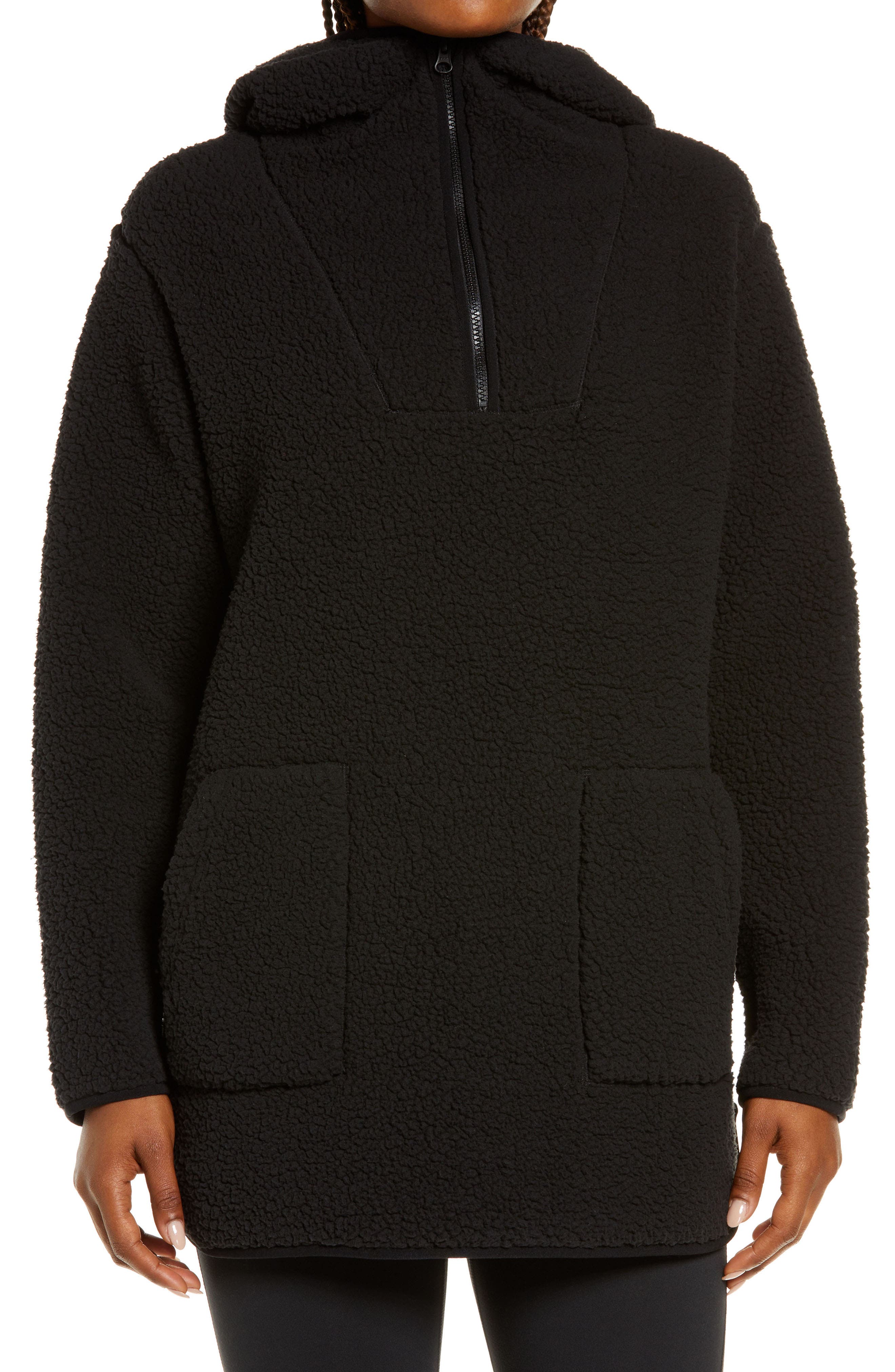 Zella Faux Shearling Pullover Hoodie | Nordstrom