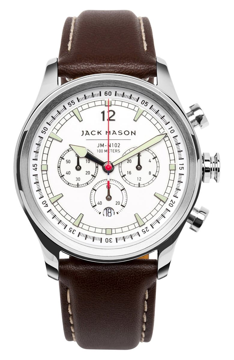 Jack Mason Nautical Chronograph Leather Strap Watch, 42mm | Nordstrom