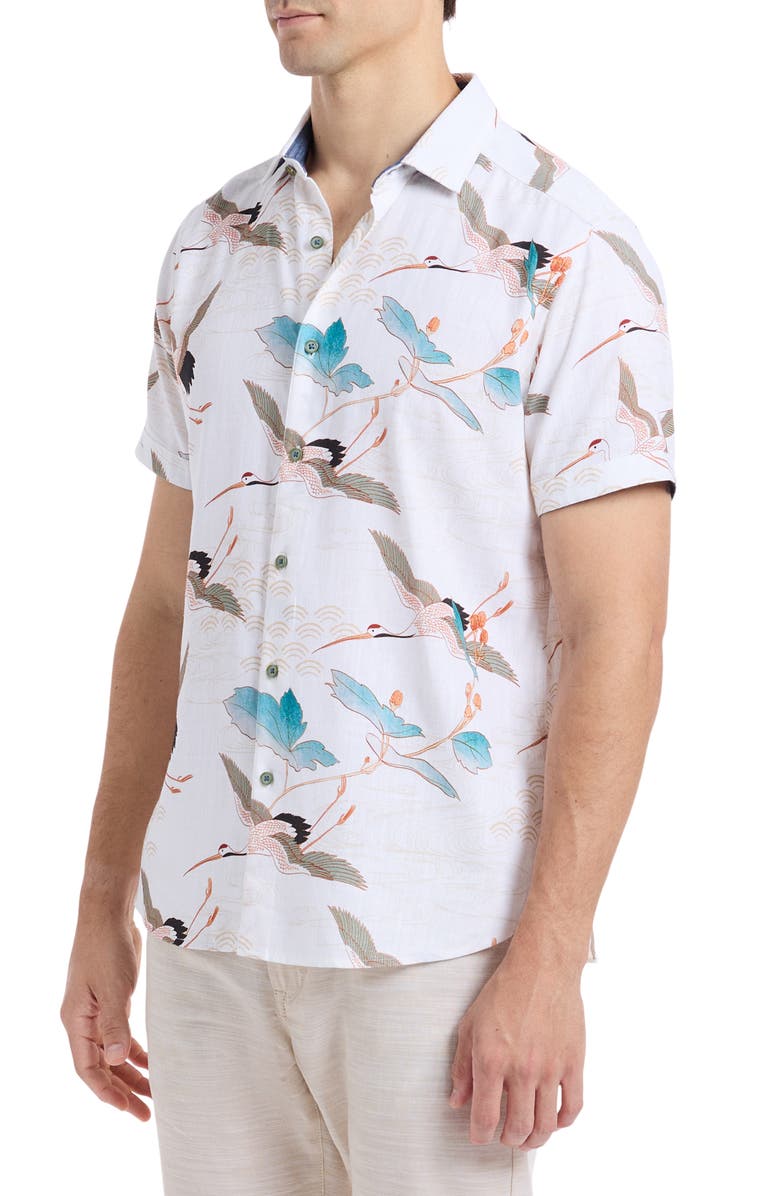 Robert Graham Tsuru Crane Print Short Sleeve Button-Up Shirt | Nordstrom