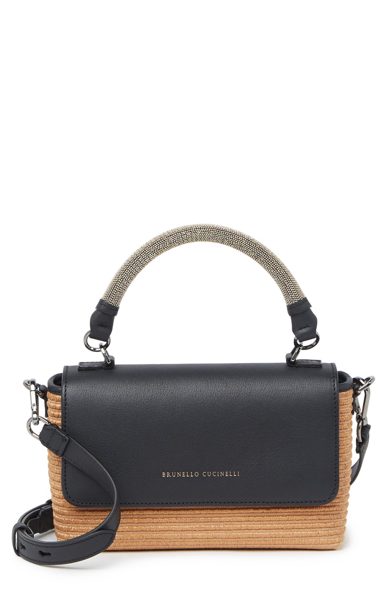 Brunello Cucinelli Raffia Top Handle Leather Stachel | Nordstromrack