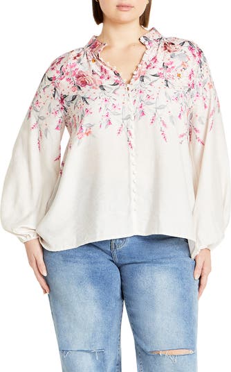City Chic Keyla Floral Long Sleeve Satin Top | Nordstrom