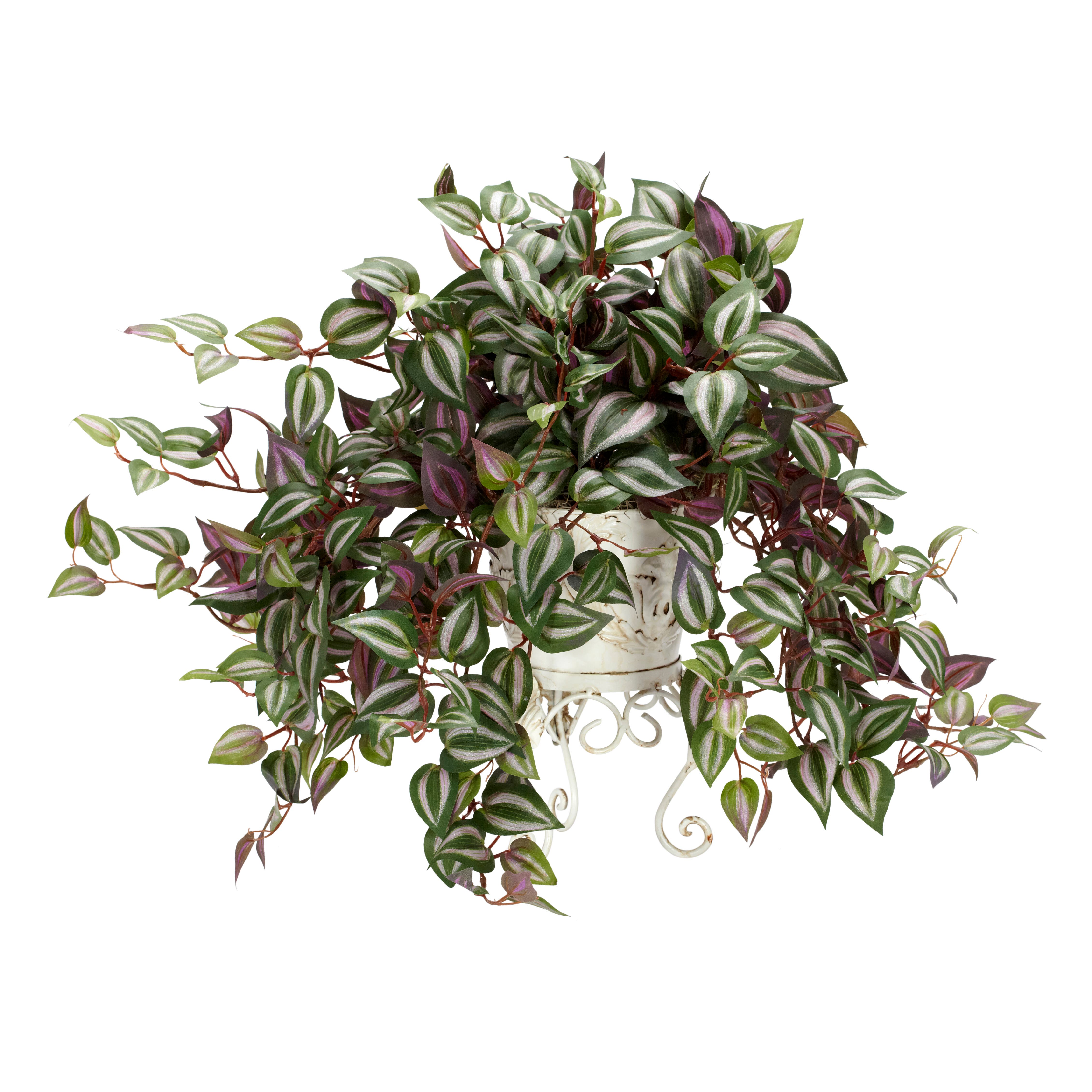 NEARLY NATURAL Silver Inch Plant with Metal Planter Artificial Plant ...