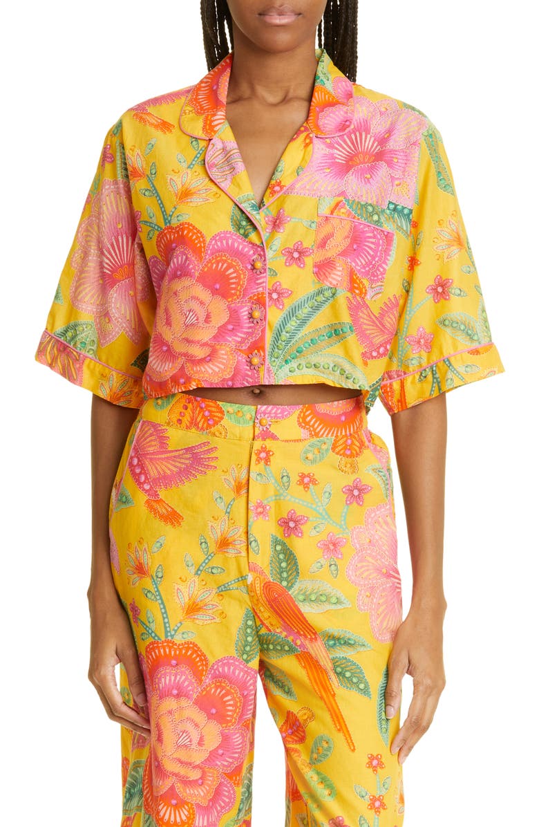 FARM Rio Macaw Bloom Crop Cotton Shirt | Nordstromrack