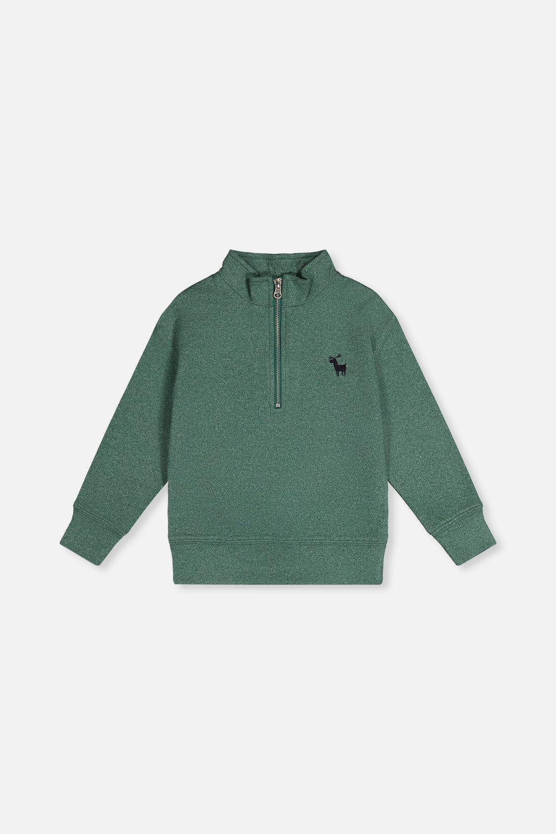 Deux par Deux Half Zip Mock Neck Brushed Knit Deer Graphic Sweater ...