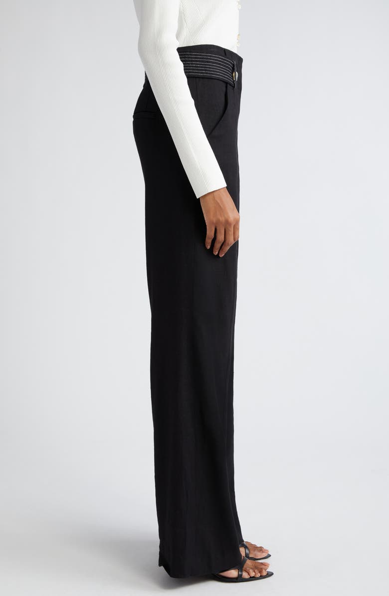 Veronica Beard Sunny Button Tab Linen Blend Wide Leg Pants | Nordstrom