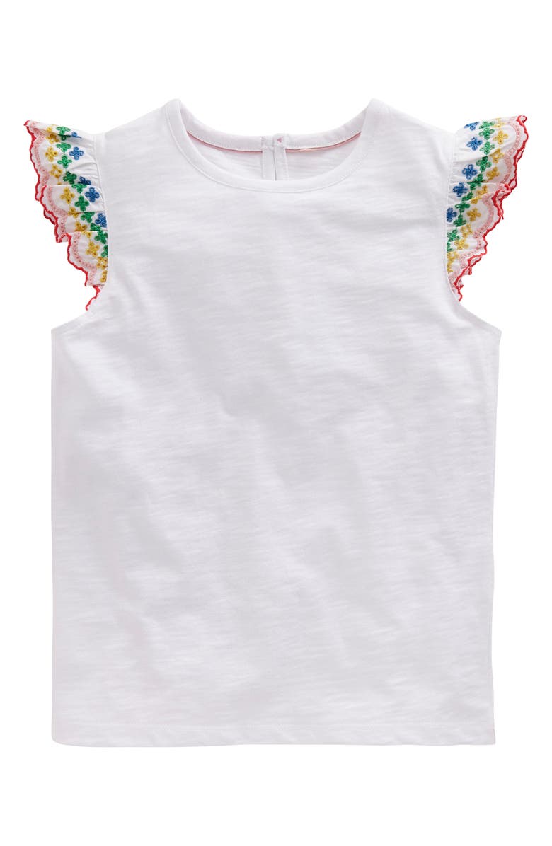 Mini Boden Kids' Embroidered Eyelet Flutter Sleeve Cotton T-Shirt ...