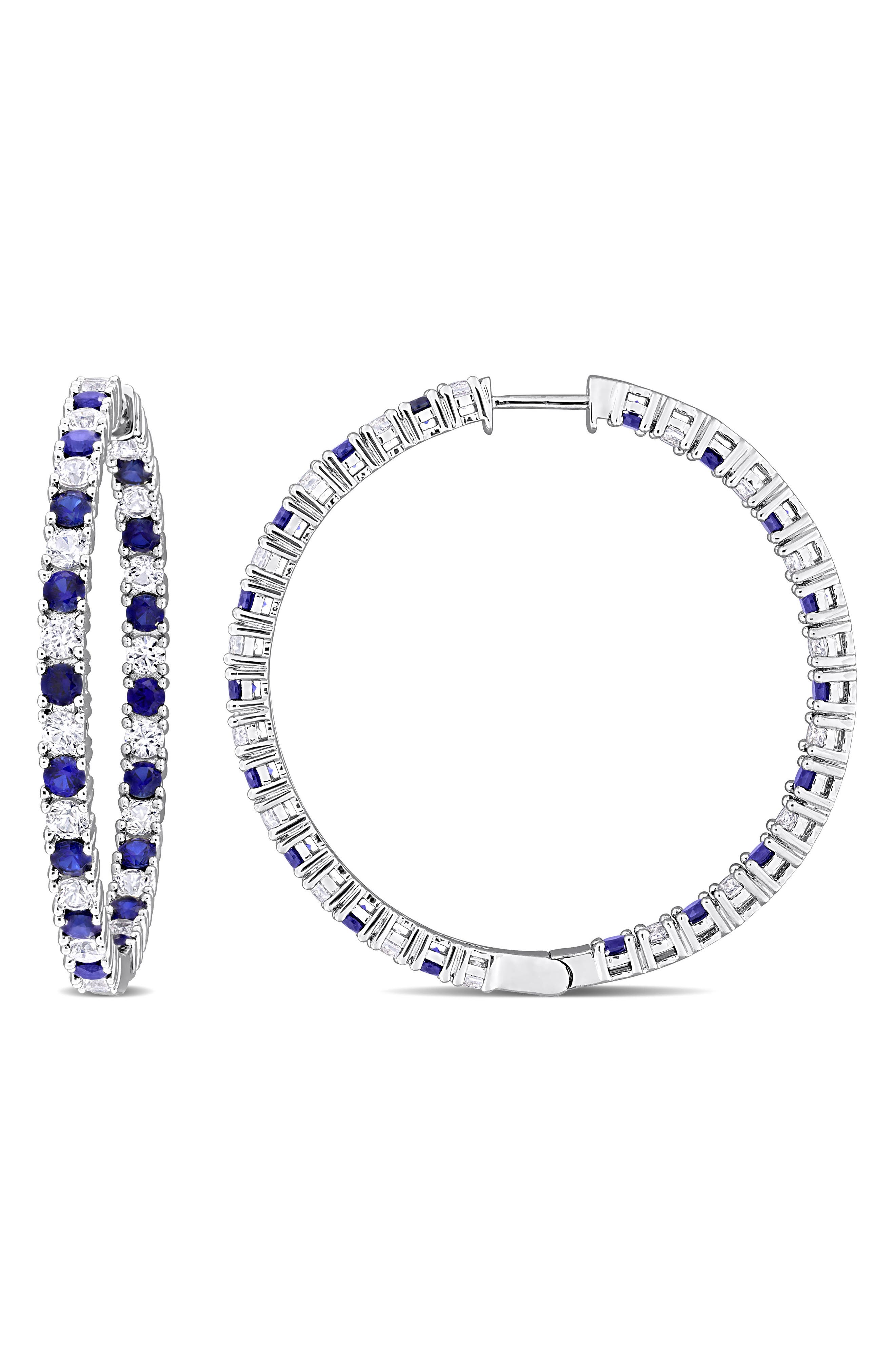 DELMAR Lab-Grown Sapphire Inside Out Hoop Earrings | Nordstromrack
