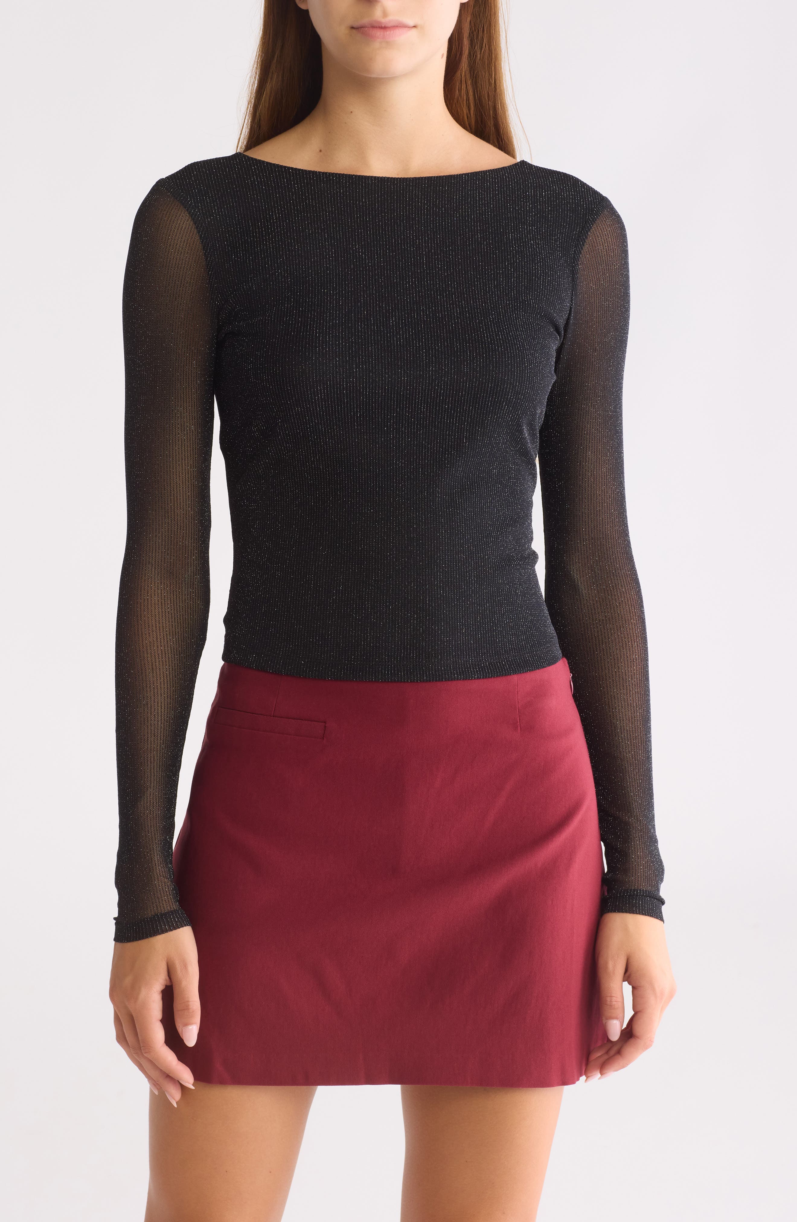 Abound Long Sleeve Open Back Glitter Mesh Top | Nordstromrack