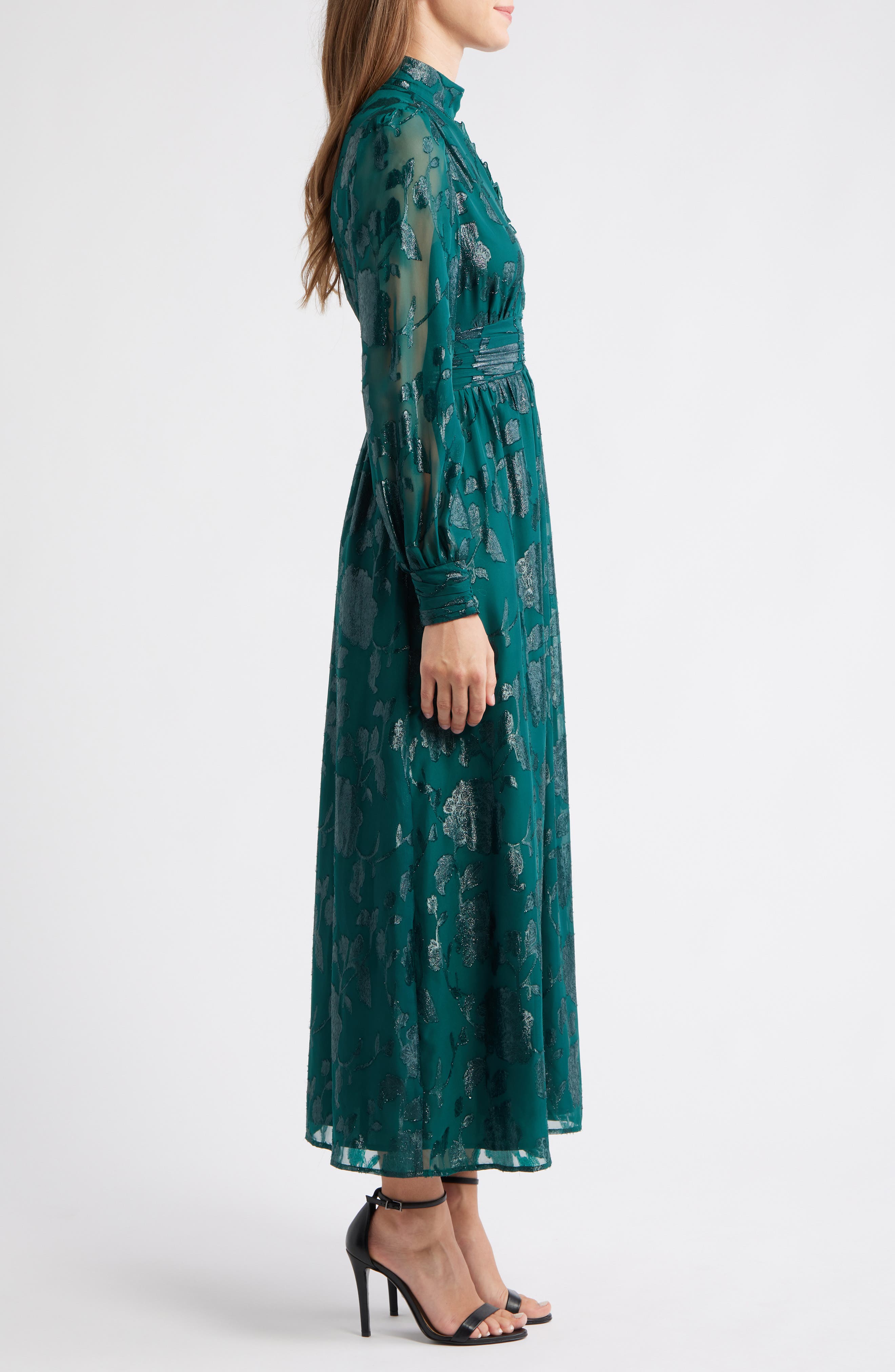 Anne Klein Metallic Floral Long Sleeve Dress | Nordstrom