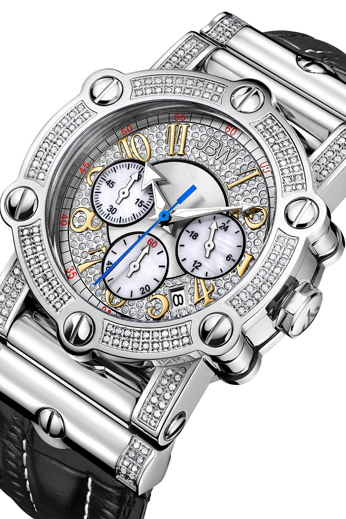 JBW Men's Phantom 10 Year Chronograph Diamond Croc Embossed Leather ...
