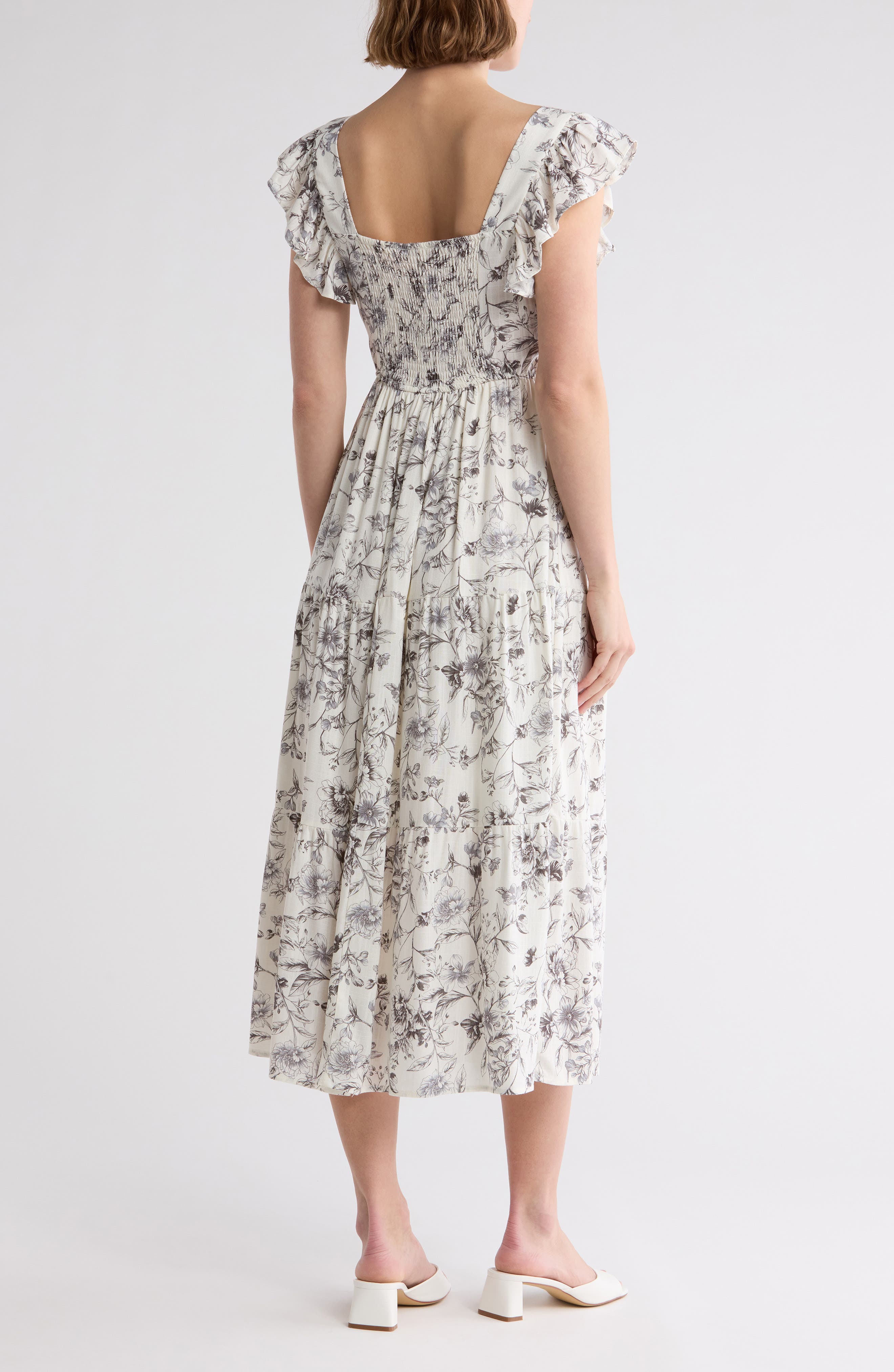 AUGUST SKY Smocked Bow Detail Midi Dress | Nordstromrack