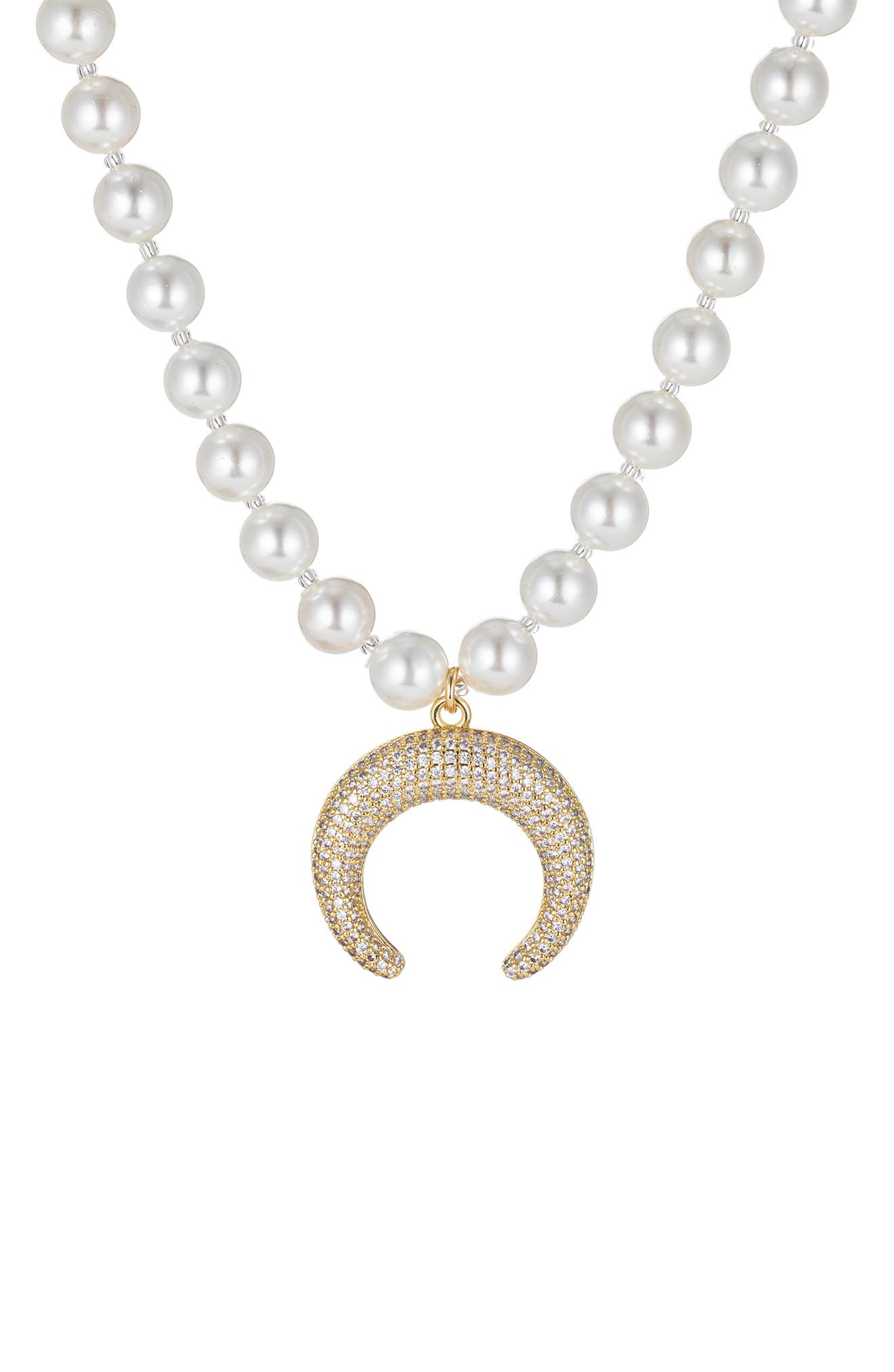 EYE CANDY LOS ANGELES Zoey 6mm Shell Pearl Pave CZ Crescent Moon ...