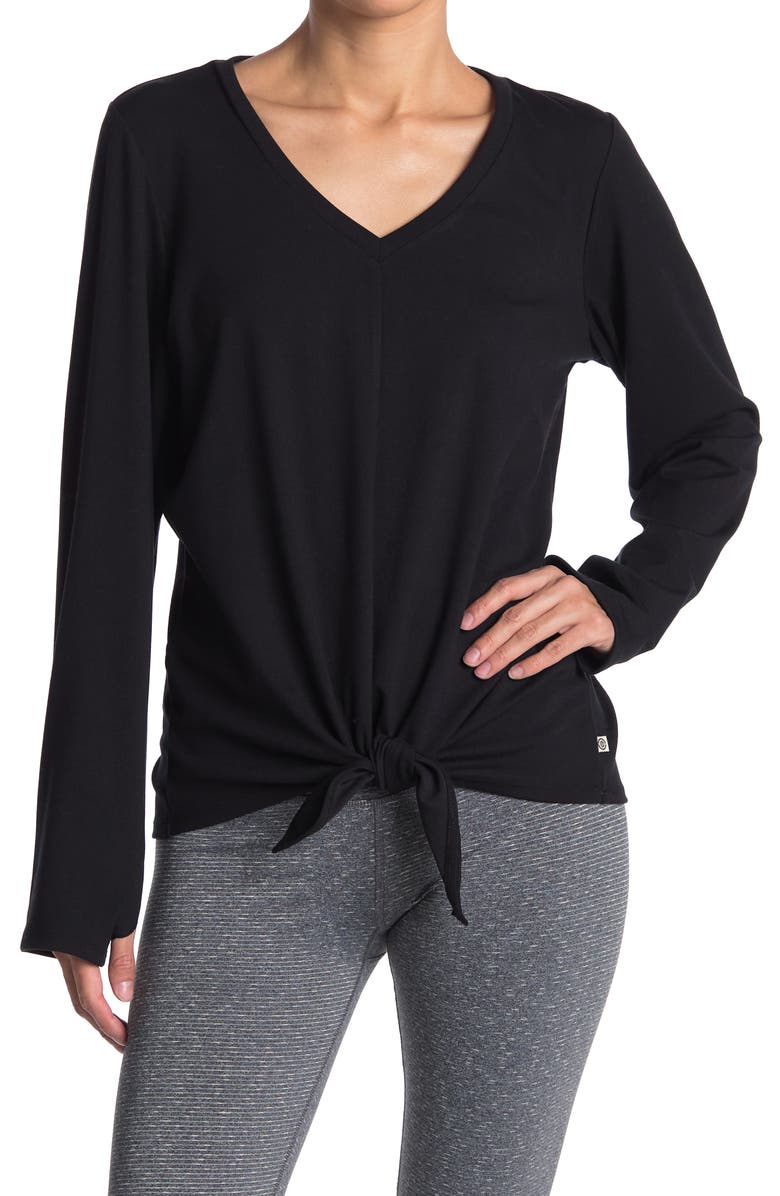 MAX STUDIO Arizona Tie Front Long Sleeve V-Neck Tee | Nordstromrack