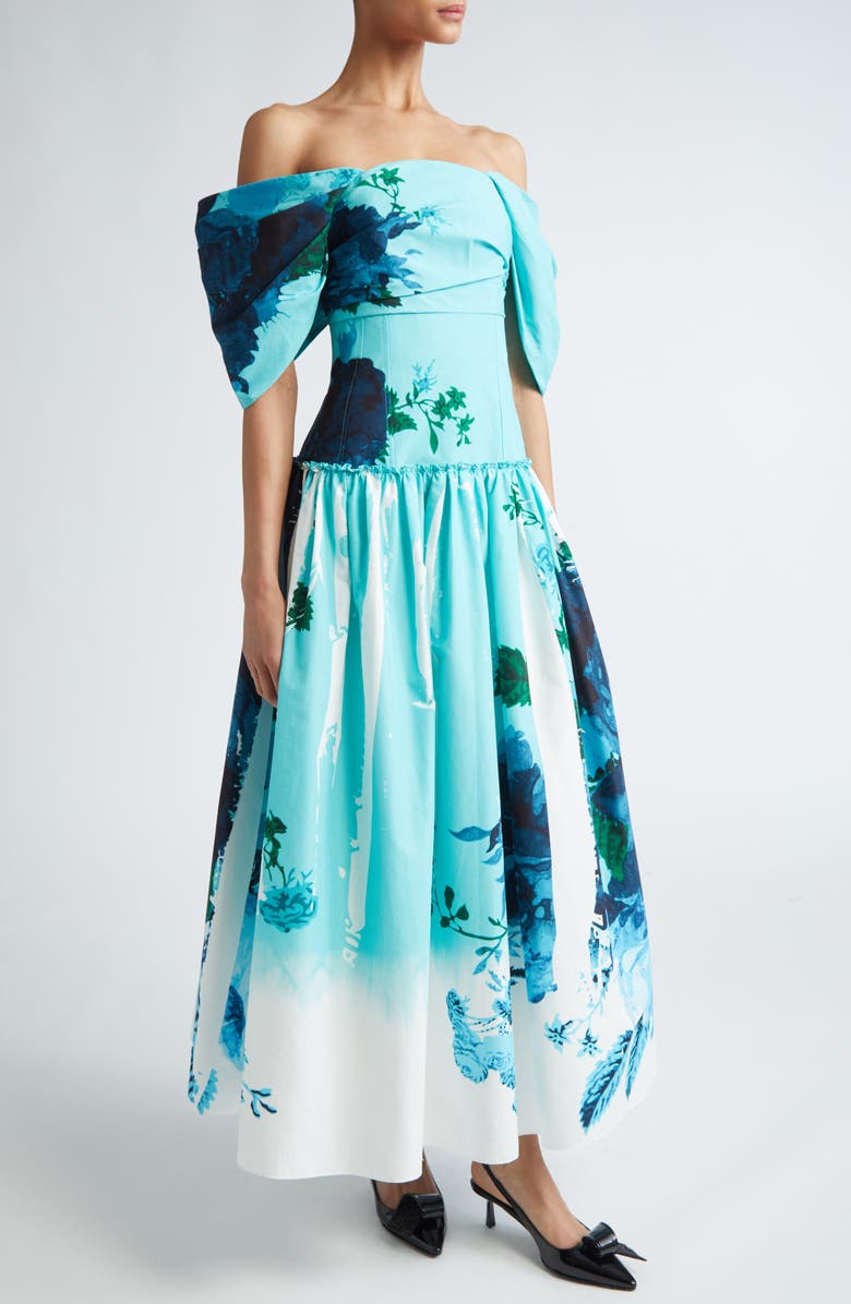 Erdem Floral Print Off the Shoulder Faille Cocktail Dress | Nordstromrack