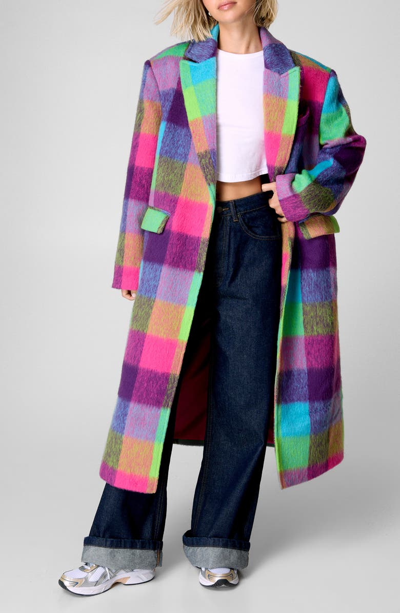 NASTY GAL Check Longline Coat | Nordstrom