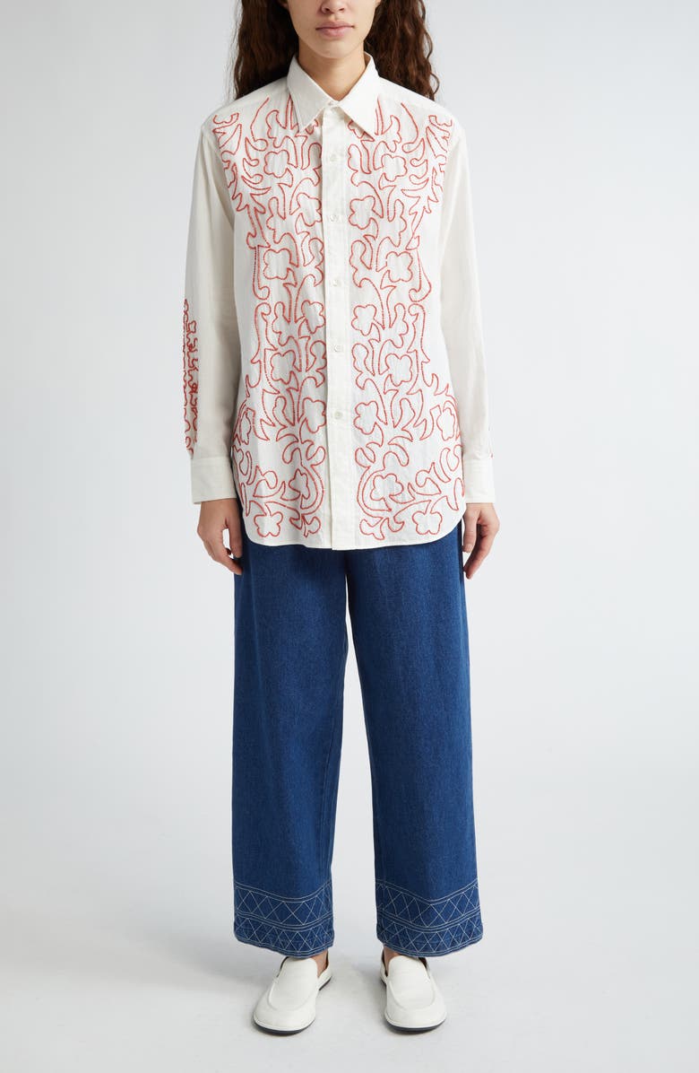 Bode Crossvine Beaded Cotton Button-Up Shirt | Nordstromrack