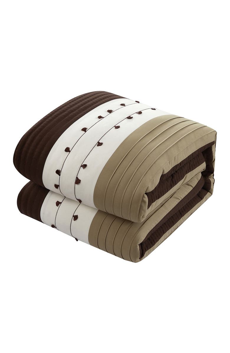 CHIC Lannie Color Block Pleated Embroidered Design King Comforter Set ...