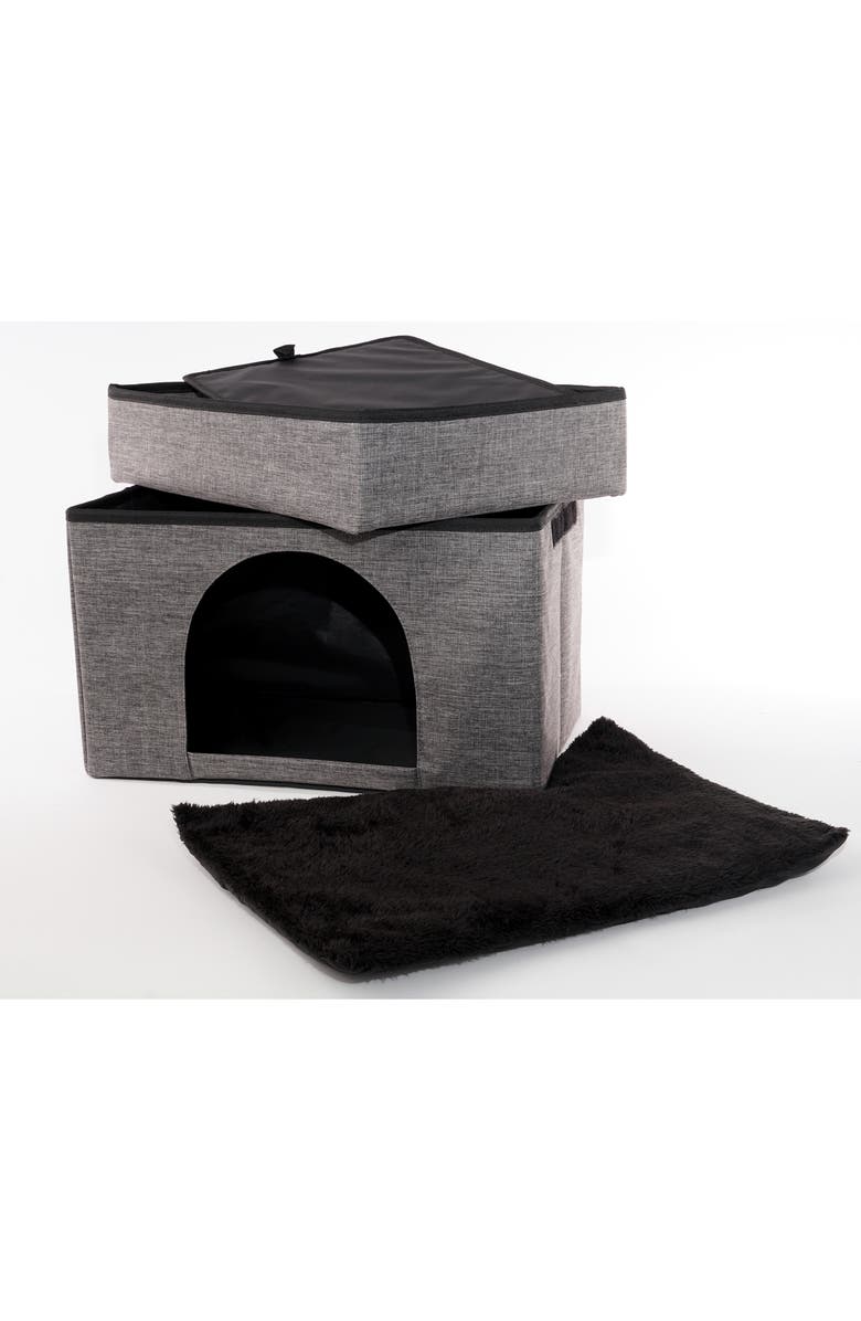 Precious Tails Rectangular 2-Tier Collapsible Pet Cat Cave Bed ...