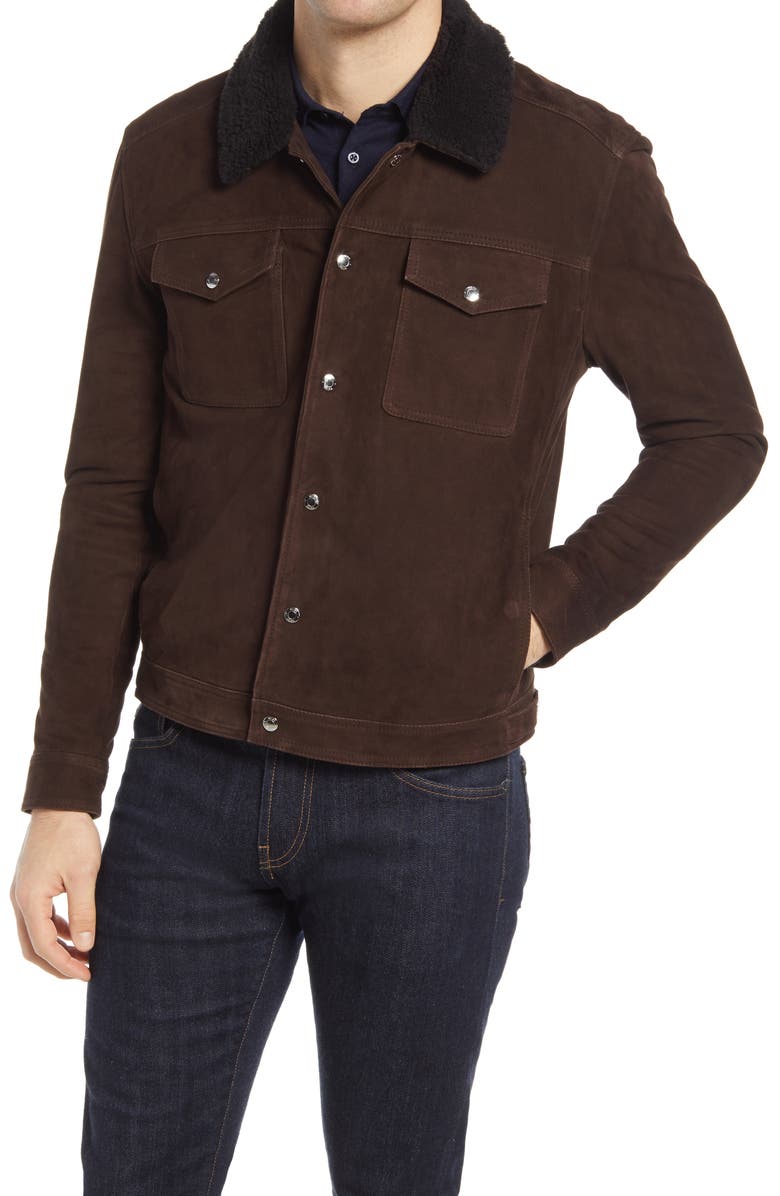 Reiss Miles Suede & Genuine Shearling Trucker Jacket | Nordstromrack