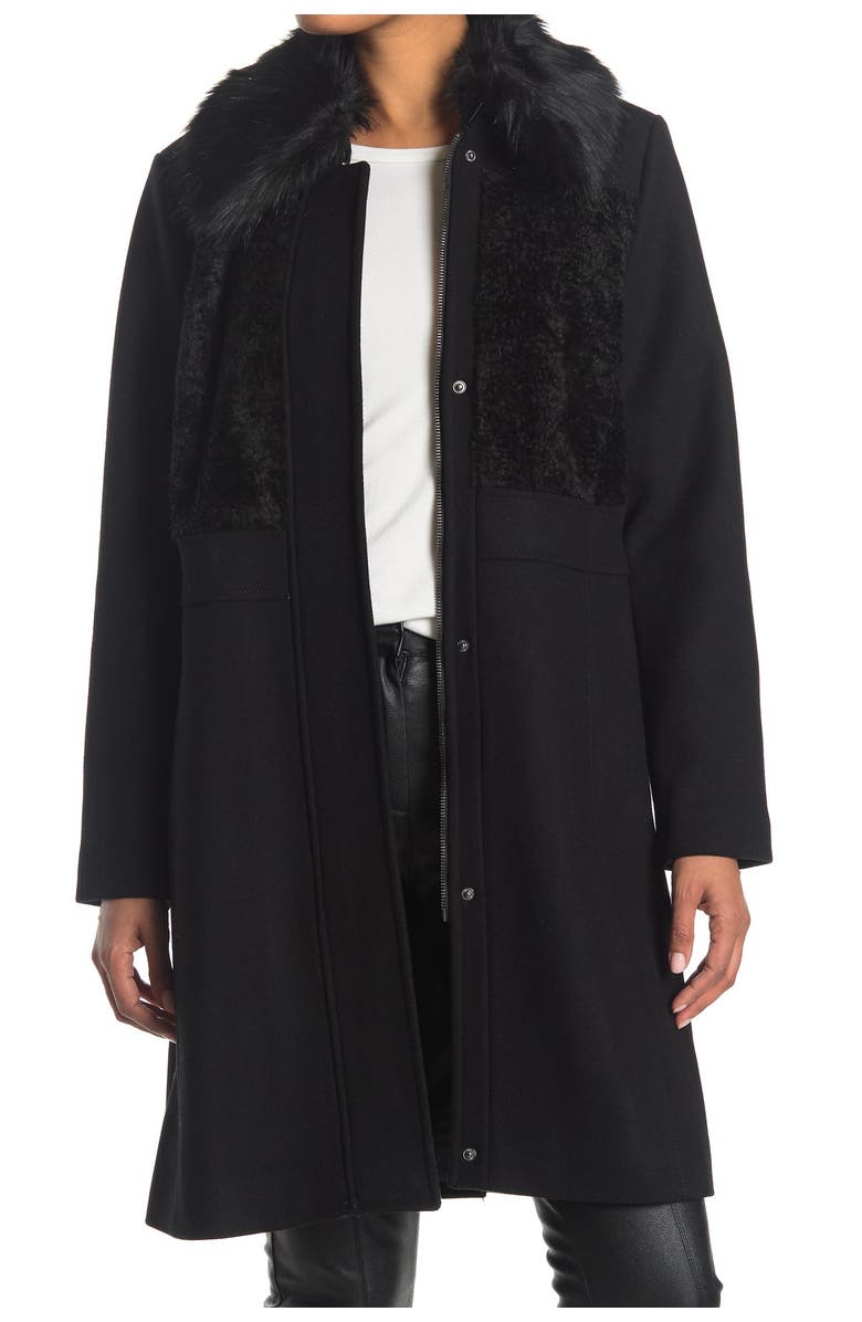 RACHEL Rachel Roy Faux Fur Trim Coat | Nordstromrack