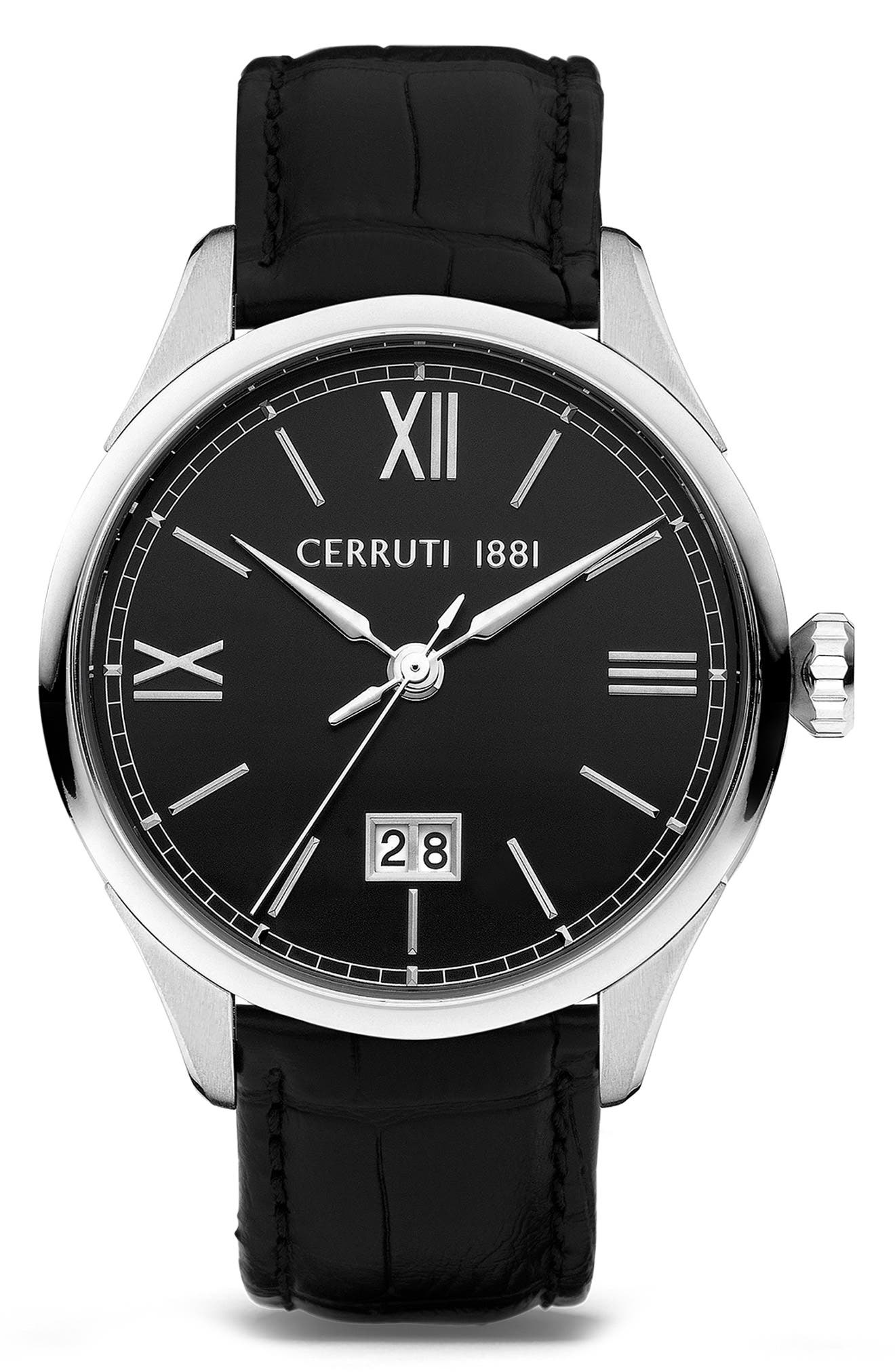 Cerruti 1881 Farneto Japanese Quartz Croc Embossed Leather Strap Watch ...