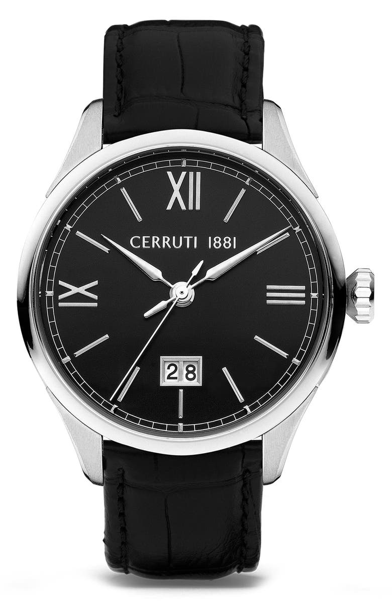 Cerruti 1881 Farneto Japanese Quartz Croc Embossed Leather Strap Watch ...