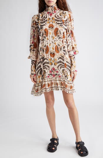 FARM Rio Palms Paradise Sand Mock Neck Trapeze Dress | Nordstrom