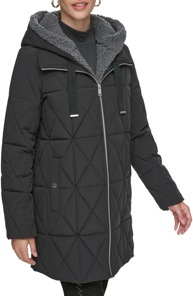 Andrew Marc Water Resistant Faux Shearling Lined Hood & Bib Quilted ...