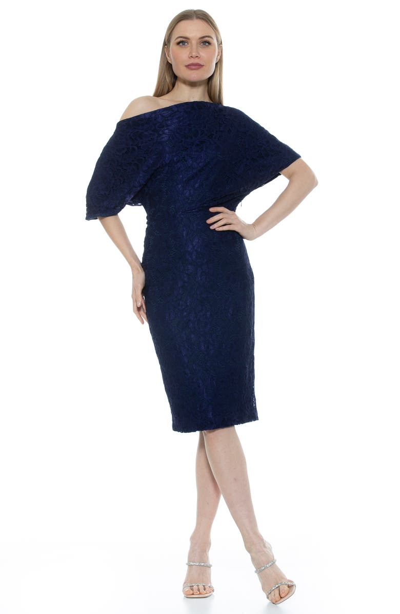 Alexia Admor Tayla Draped One-Shoulder Lace Midi Dress | Nordstromrack