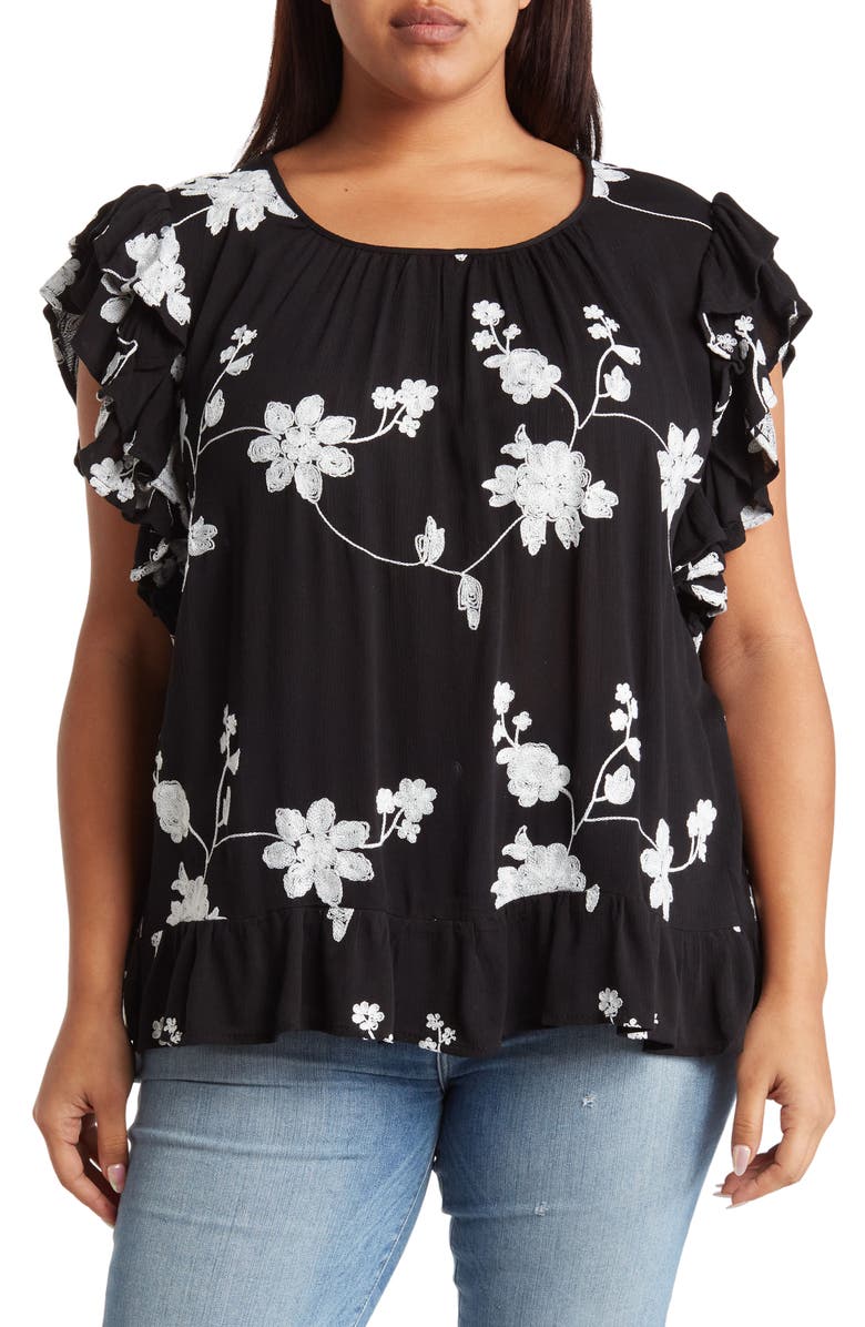 Forgotten Grace Floral Embroidered Ruffle Blouse | Nordstromrack