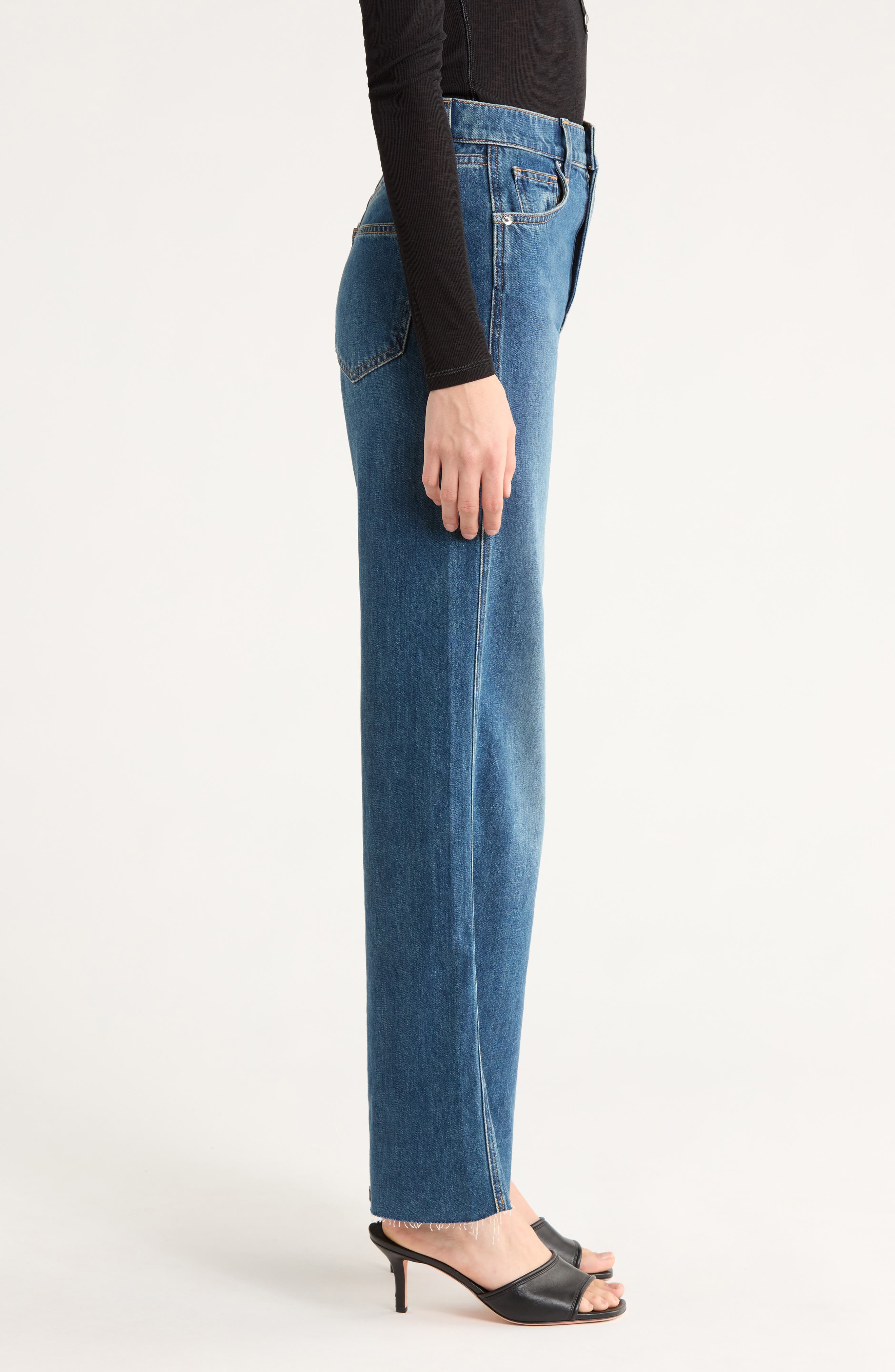 Veronica Beard Taylor Raw Hem High Waist Wide Leg Jeans | Nordstromrack