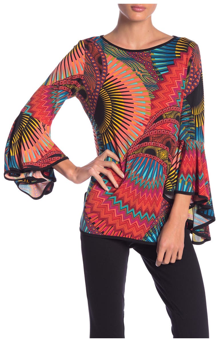 COCO BIANCO Printed Cascading Bell Sleeve Top | Nordstromrack