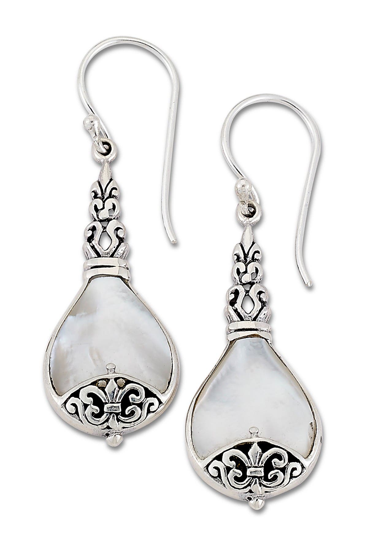 SAMUEL B. Sterling Silver Scrollwork Design Mother of Pearl Drop ...
