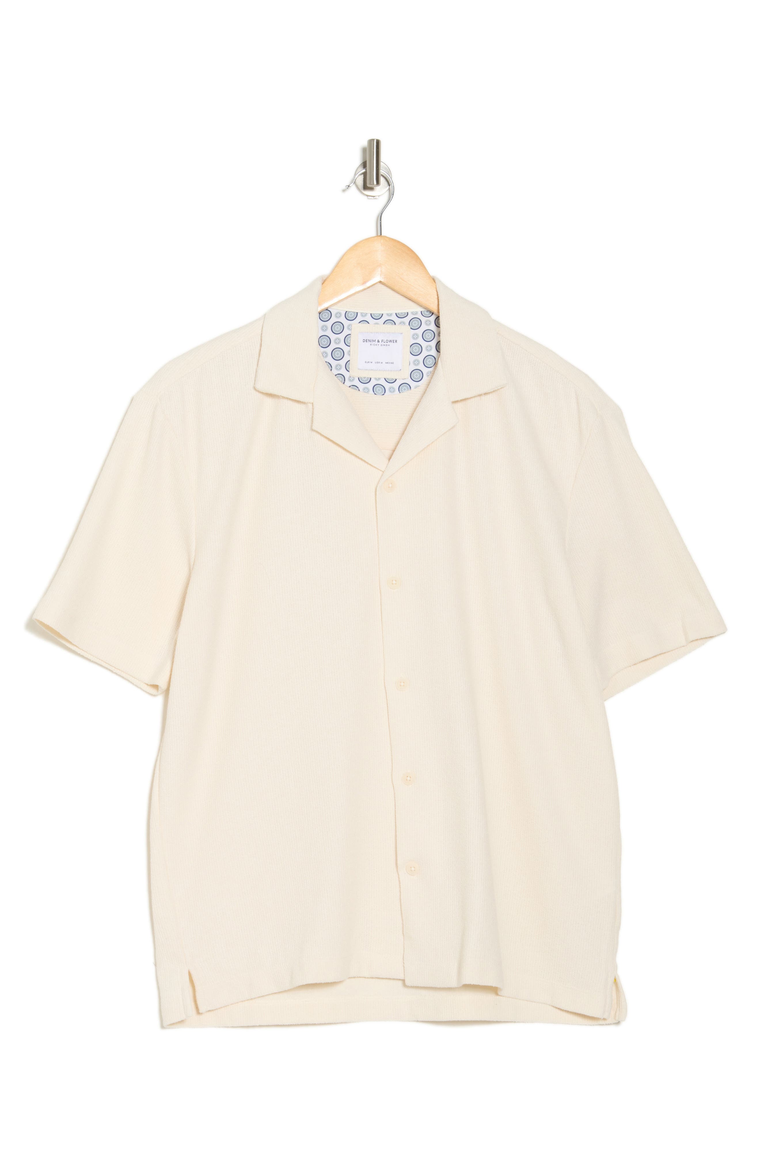 DENIM AND FLOWER Cream Textured Cotton Blend Camp Shirt | Nordstromrack