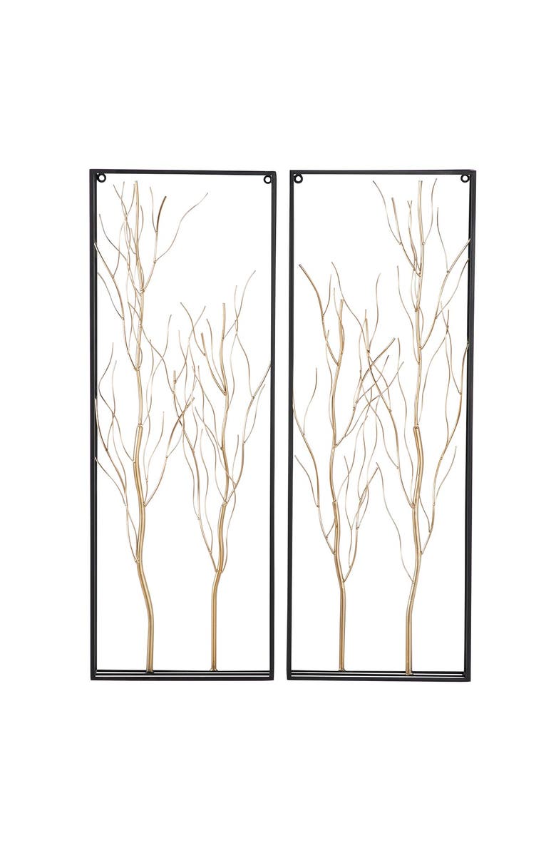 WILLOW ROW Goldtone Metal Branch Tree Wall Decor with Black Frame - Set ...
