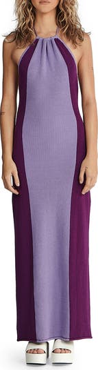 Charlie Holiday Monica Colorblock Halter Neck Rib Dress | Nordstrom