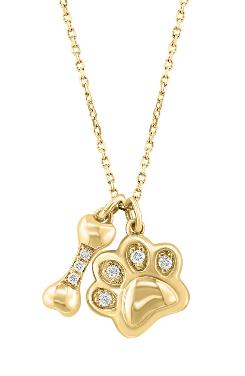EFFY 14K Yellow Gold Diamond Paw & Bone Charm Necklace - 0.05ct ...