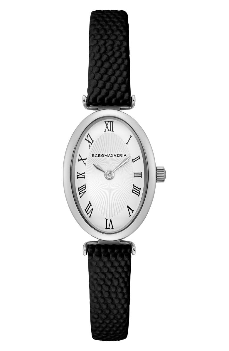 BCBG Petite Oval Leather Strap Watch, 22mm | Nordstromrack