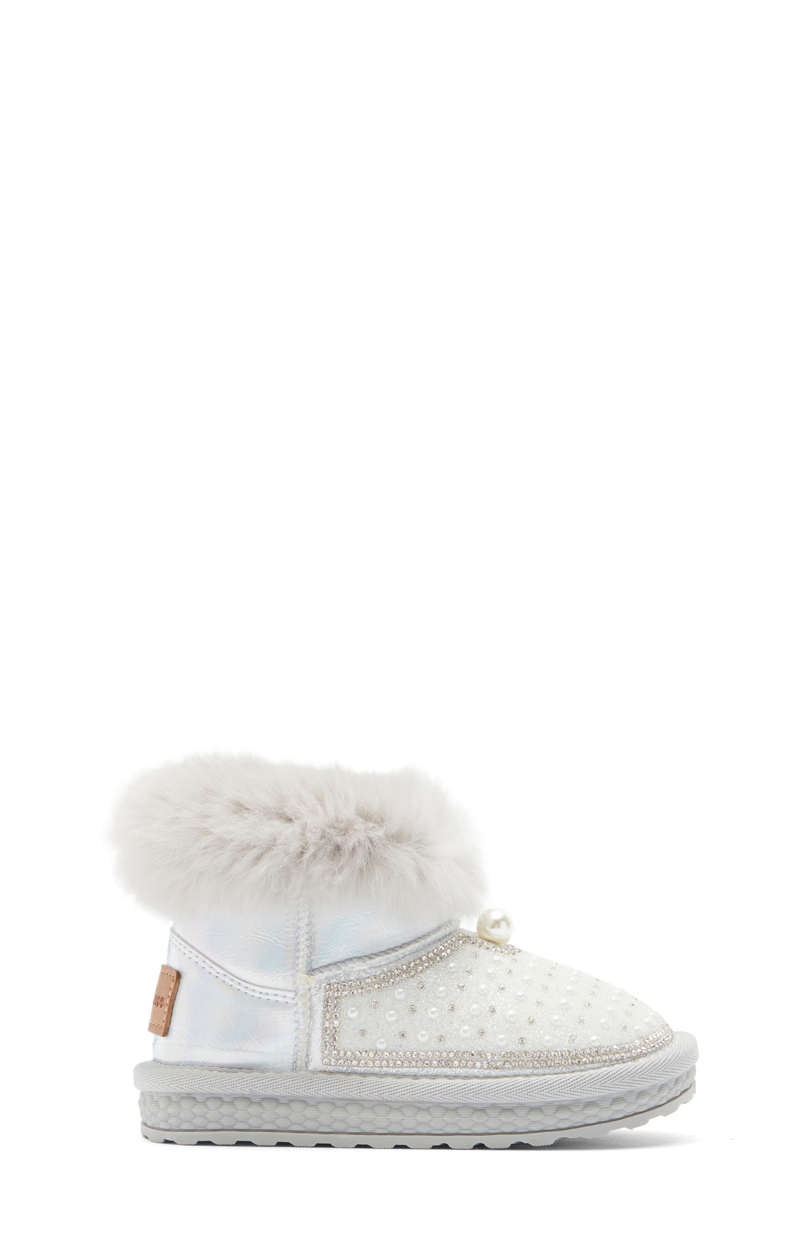 Doe A Dear Kids' Rhinestone Imitation Pearl Faux Fur Trim Boot ...