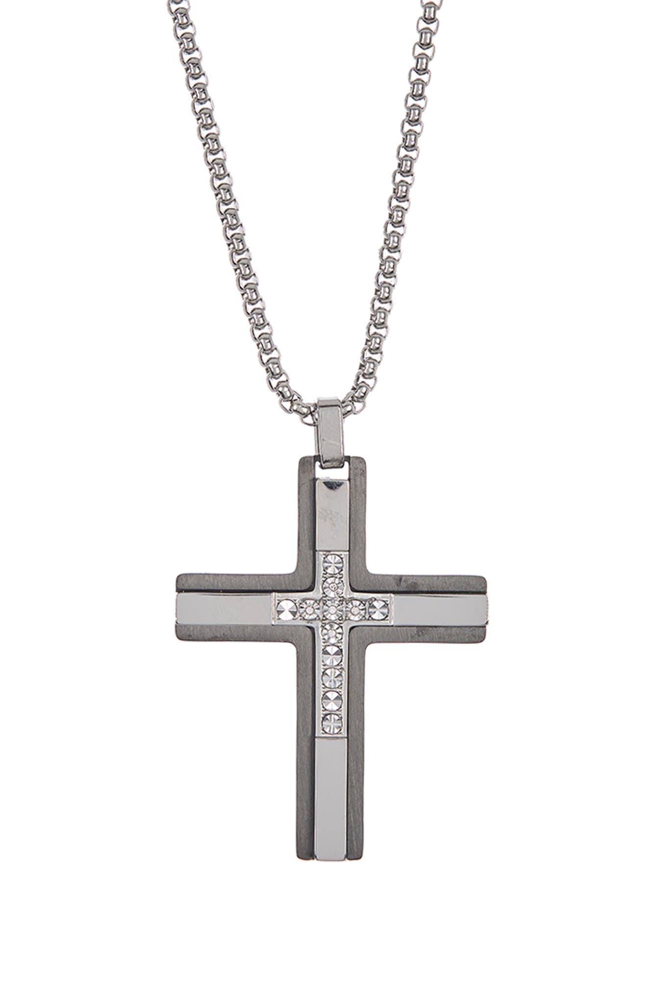 AMERICAN EXCHANGE Men's Stainless Steel Diamond Cross Pendant Necklace ...