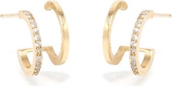 RON HAMI 14K Yellow Gold Pave Diamond Double Huggie Hoop Earrings - 0. ...