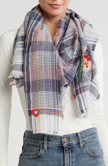 Vismaya Embroidered Flower Plaid Scarf | Nordstromrack