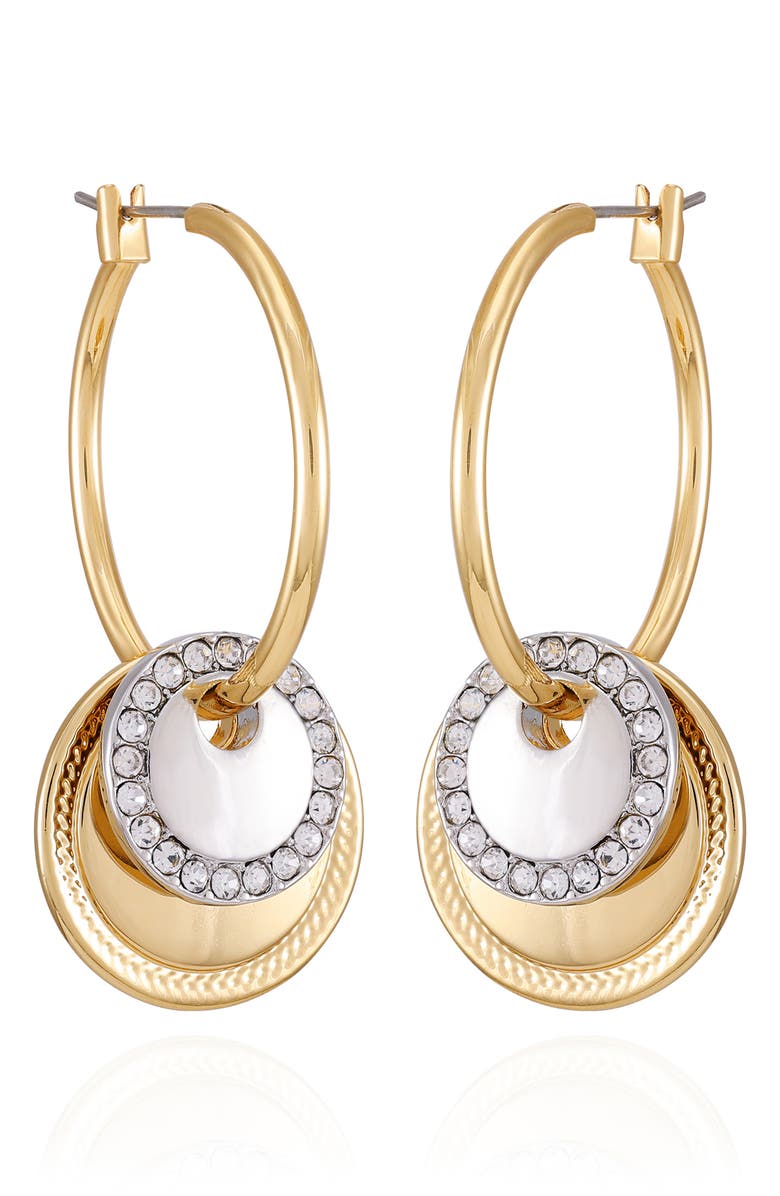 T Tahari Crystal Two-Tone Drop Hoop Earrings | Nordstromrack