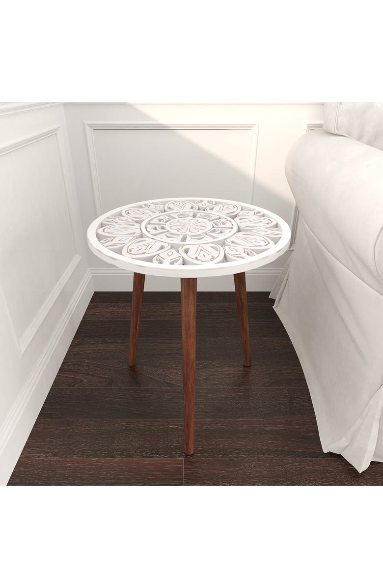 GINGER BIRCH STUDIO White Wood Handmade Intricately Carved Floral ...