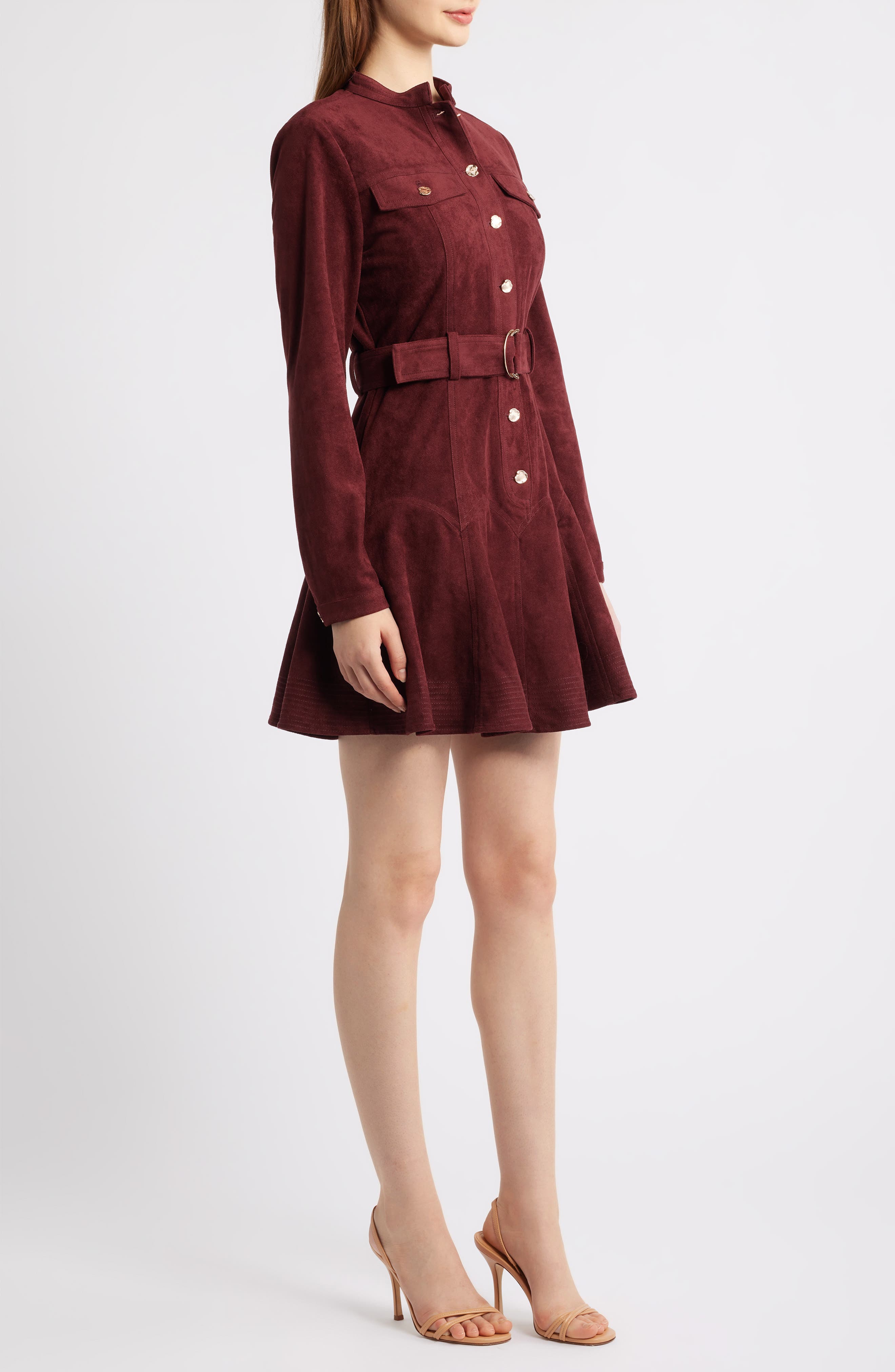 CIEBON Laurie Long Sleeve Belted Faux Suede Shirtdress | Nordstrom