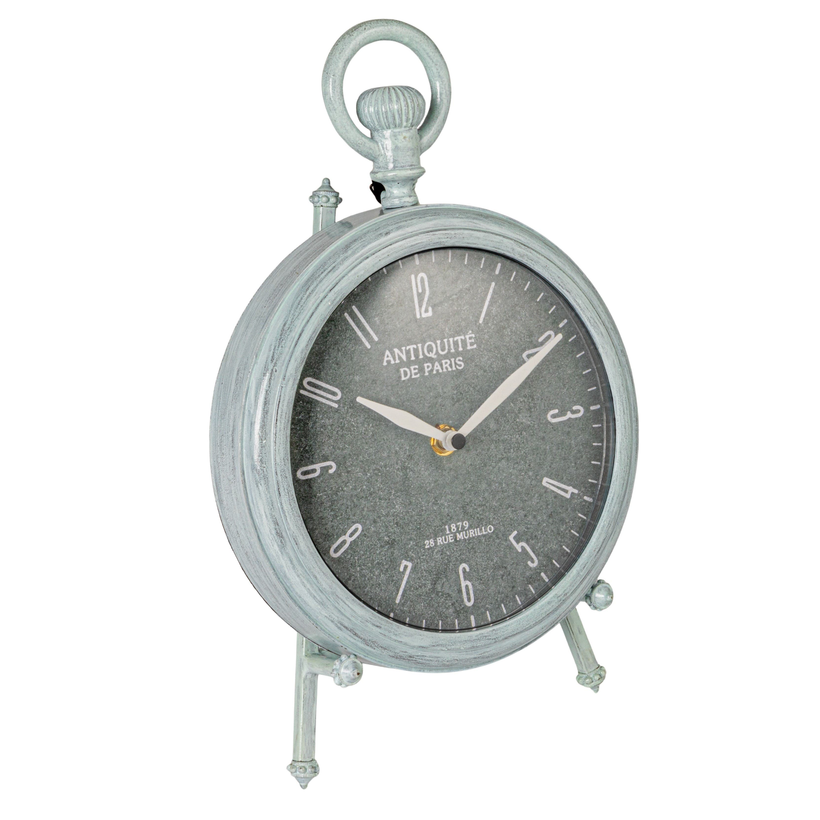 Storied Home Antique Reproduction Pewter Mantel Clock in Soft Blue ...
