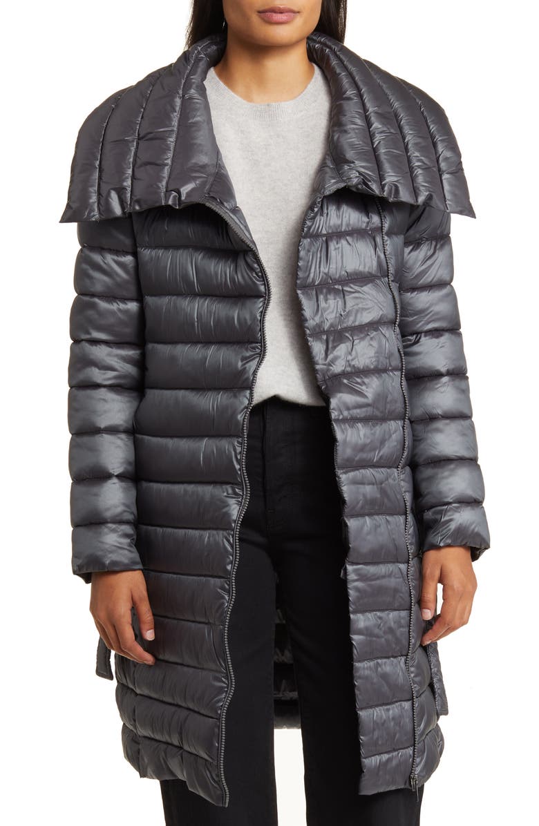 Via Spiga Asymmetric Belted Puffer Coat | Nordstrom