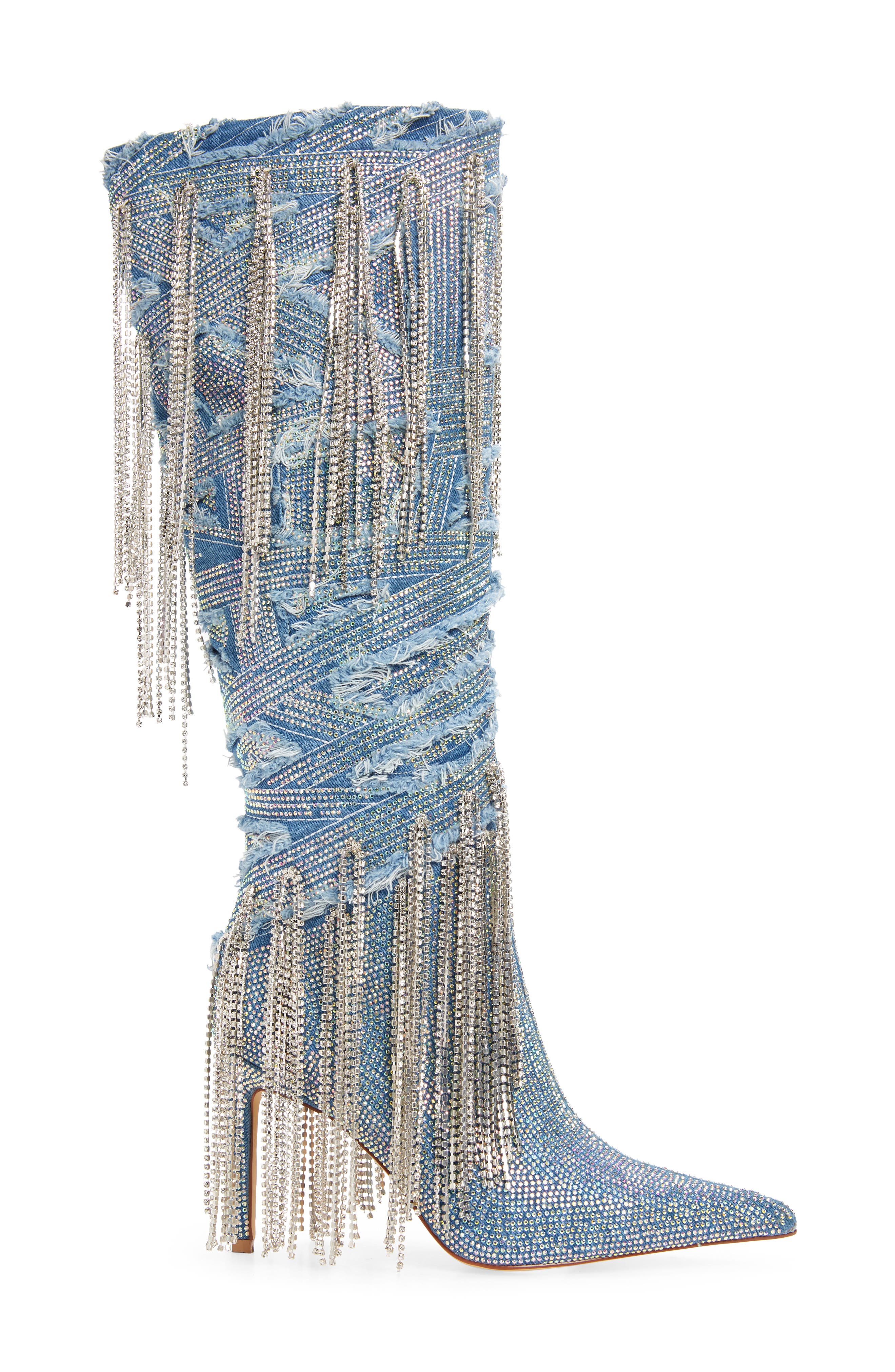 AZALEA WANG Mischief 3 Fringe Pointed Toe Knee High Boot (Women ...